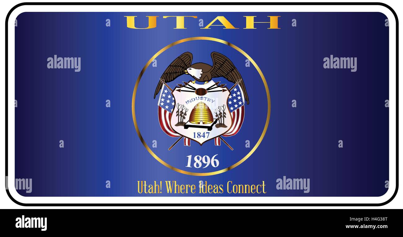 Utah license plate in the colors of the state flag with the flag icons ...