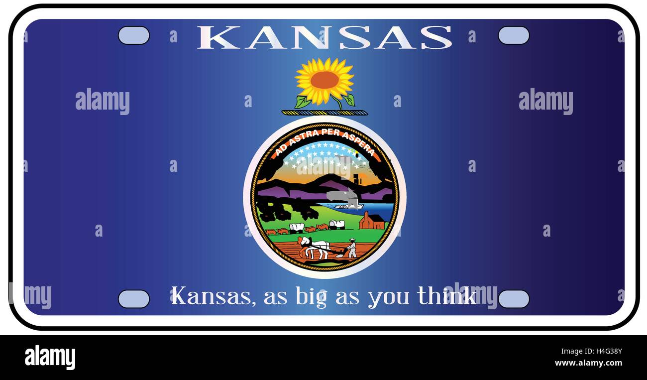 Kansas state license plate in the colors of the state flag with the ...