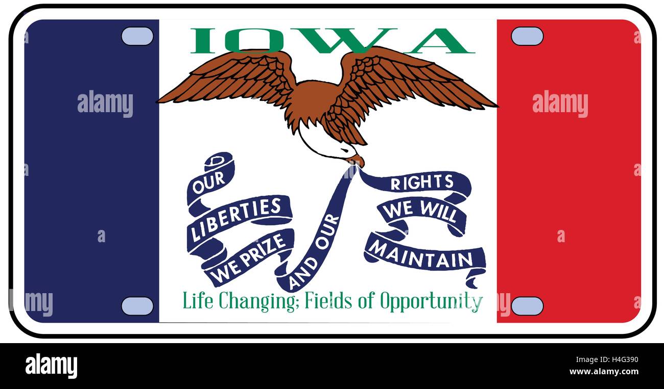 Iowa state license plate flag in the colors of the state flag with the ...