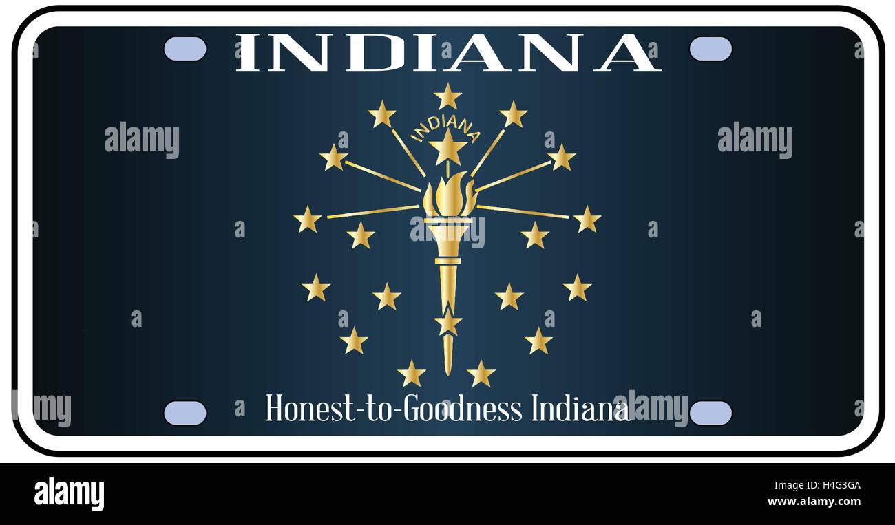 Indiana state license plate in the colors of the state flag with the ...