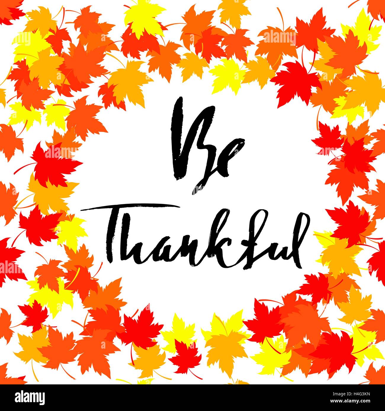 Thanksgiving lettering. Greeting text and autumn leaves . Vector ...