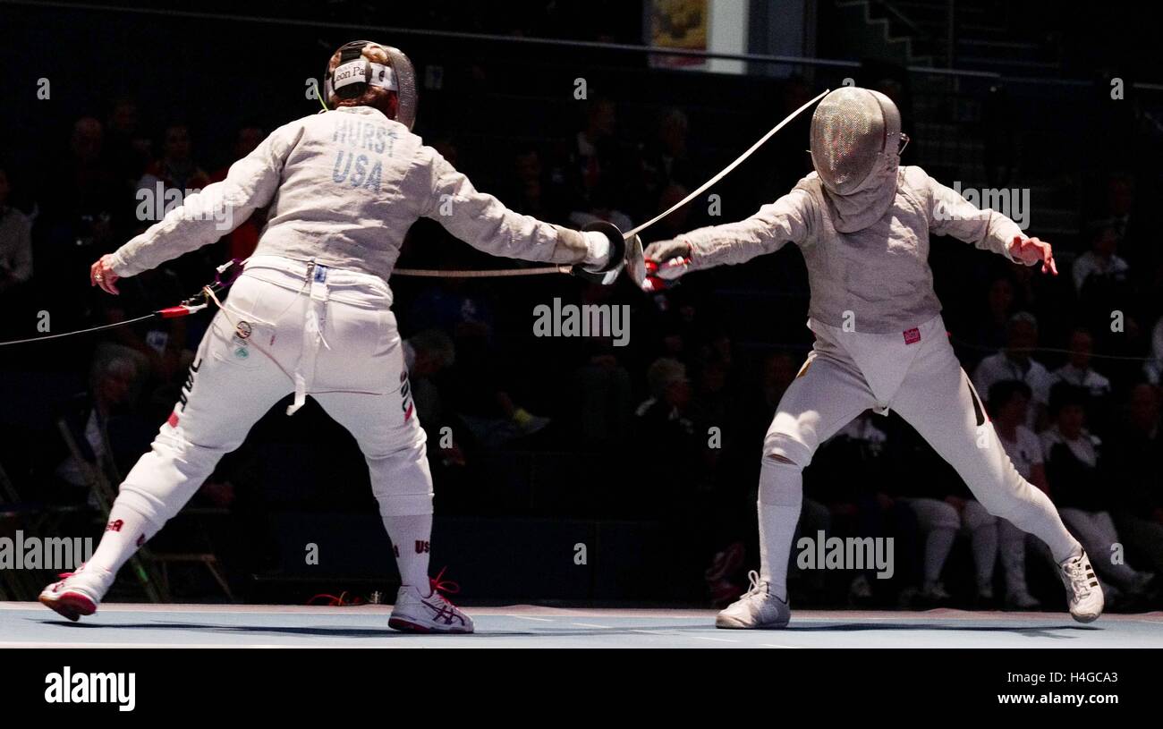 Stralsund, Germany. 14th Oct, 2016. German sabre fencer Brigitte ...