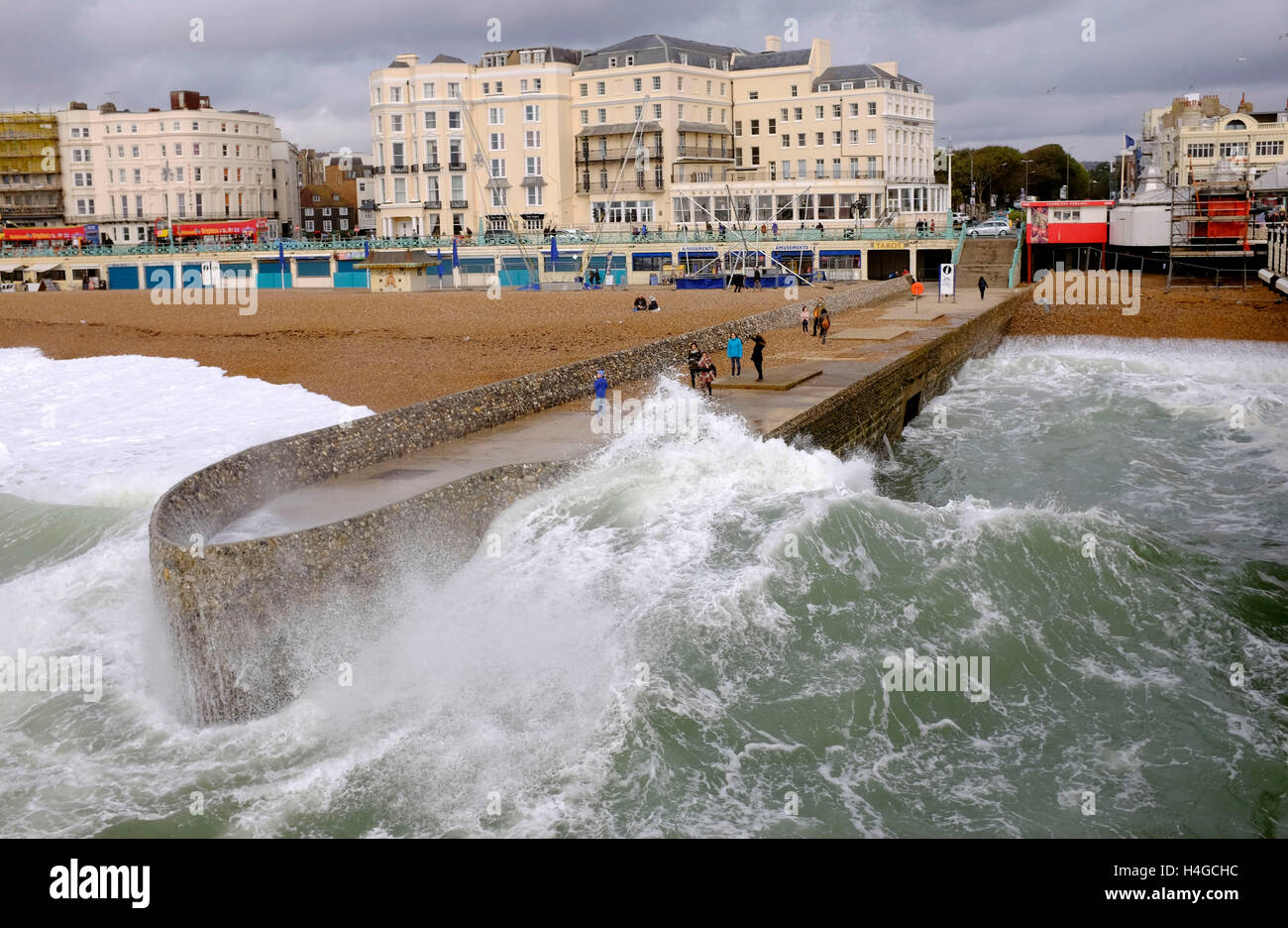 Brighton Sussex UK 16th October 2016 - Waves crash on to Brighton beach ...