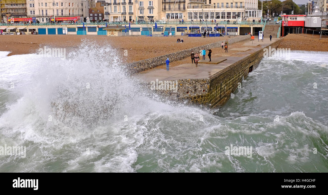 Brighton Sussex UK 16th October 2016 - Waves crash on to Brighton beach ...