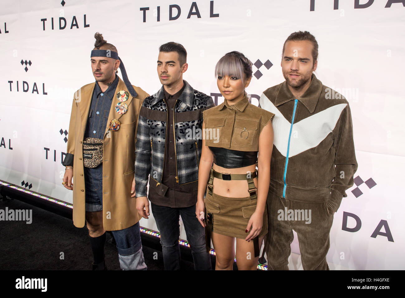Cole Whittle, Joe Jonas, Jinjoo Lee and Jack Lawless of DNCE arrives at ...