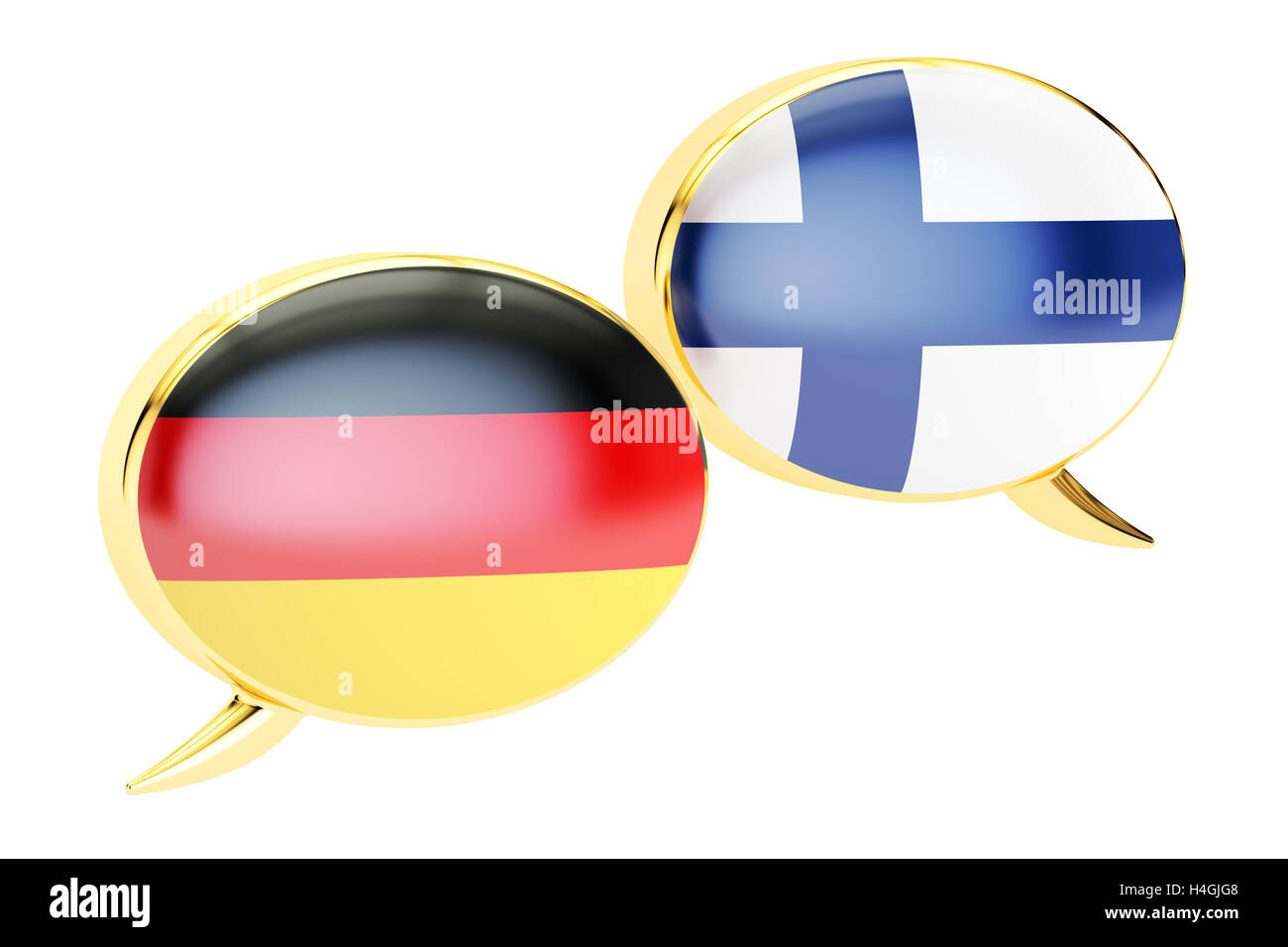 Speech bubbles, German-Finnish conversation concept. 3D rendering ...