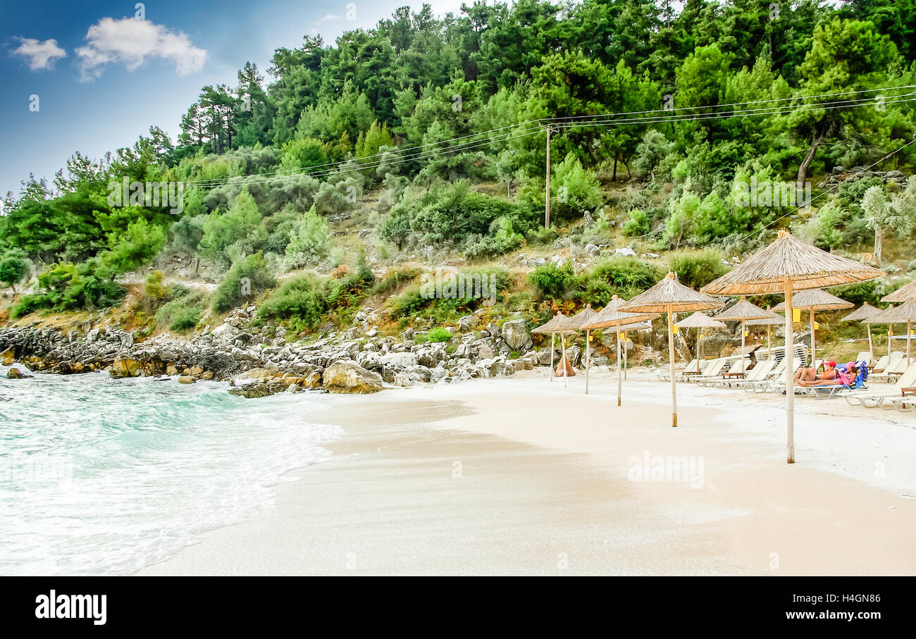Marble beach (Saliara beach), Thassos Islands, Greece. White beach ...