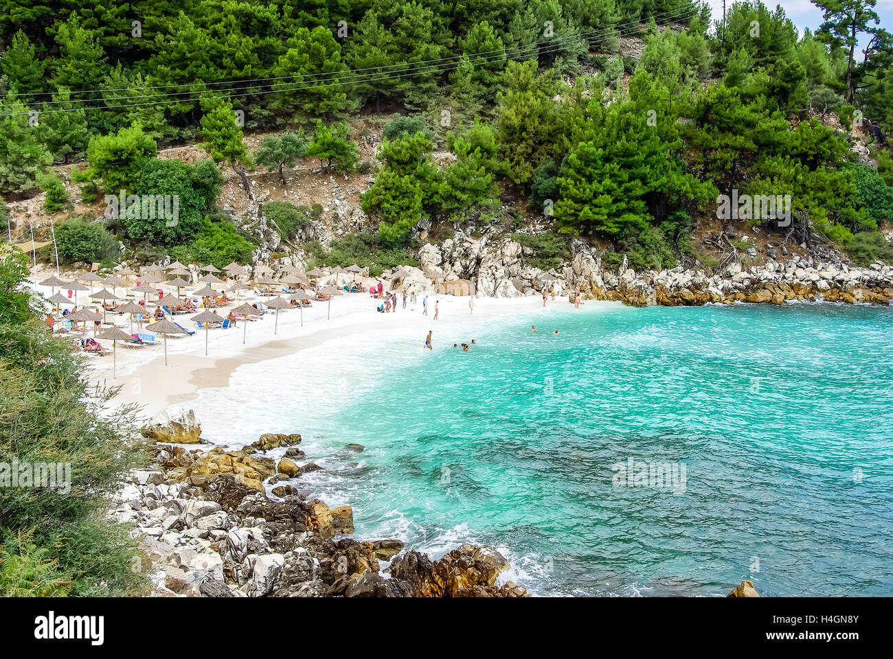 Marble beach (Saliara beach), Thassos Islands, Greece. White beach ...