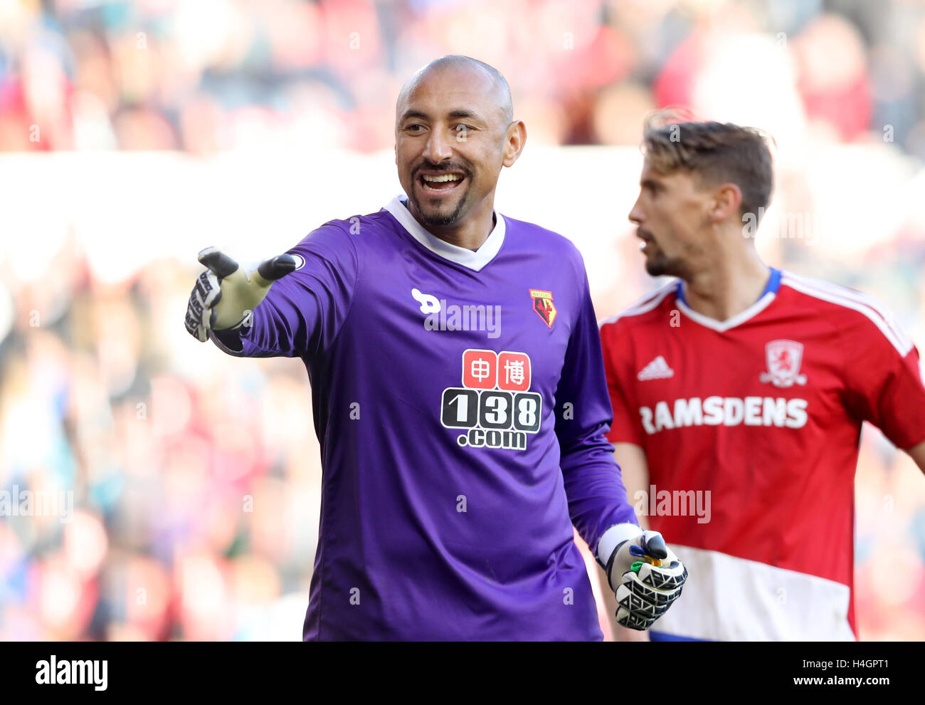 Watford goalkeeper Heurelho Gomes celebrates his teams win at the end ...