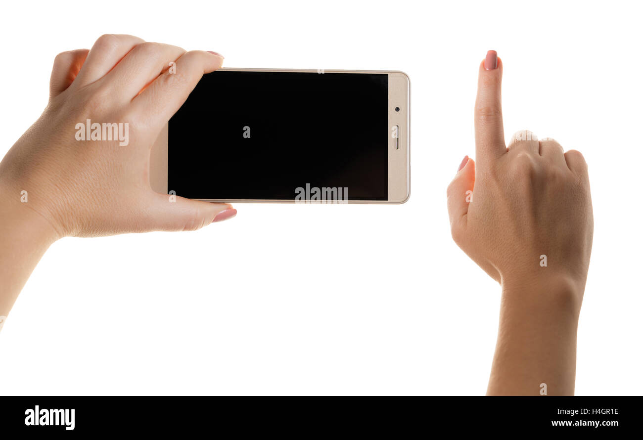 smartphone in a female hand isolated on white background Stock Photo ...