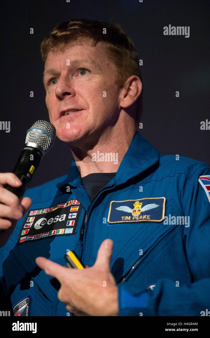 British astronaut Tim Peake speaks during a visit to the Glasgow ...