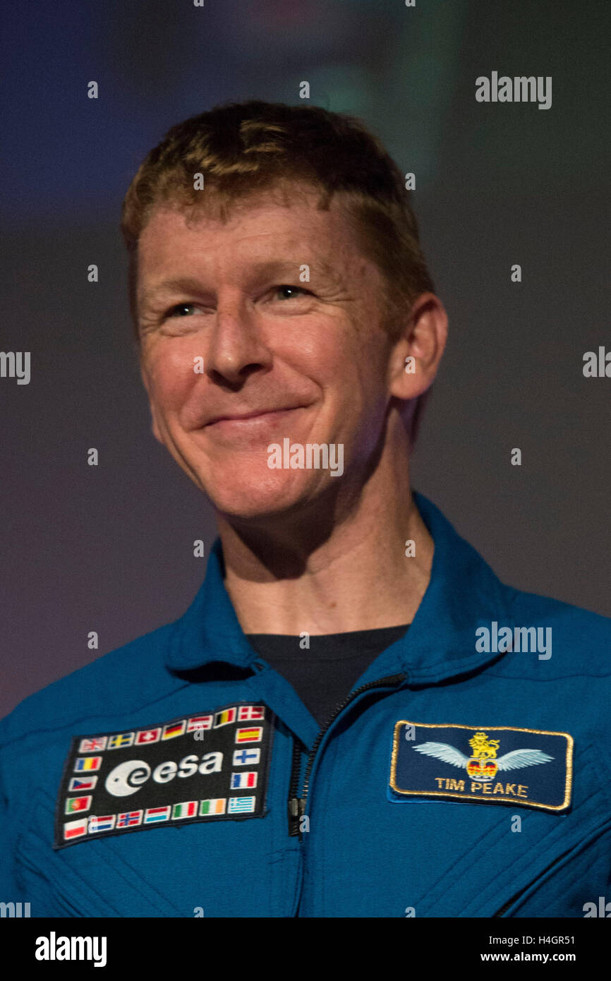 British astronaut Tim Peake speaks during a visit to the Glasgow ...