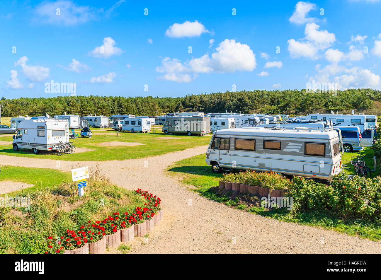 SYLT ISLAND, GERMANY - SEP 9, 2016: campers on green area of camping ...