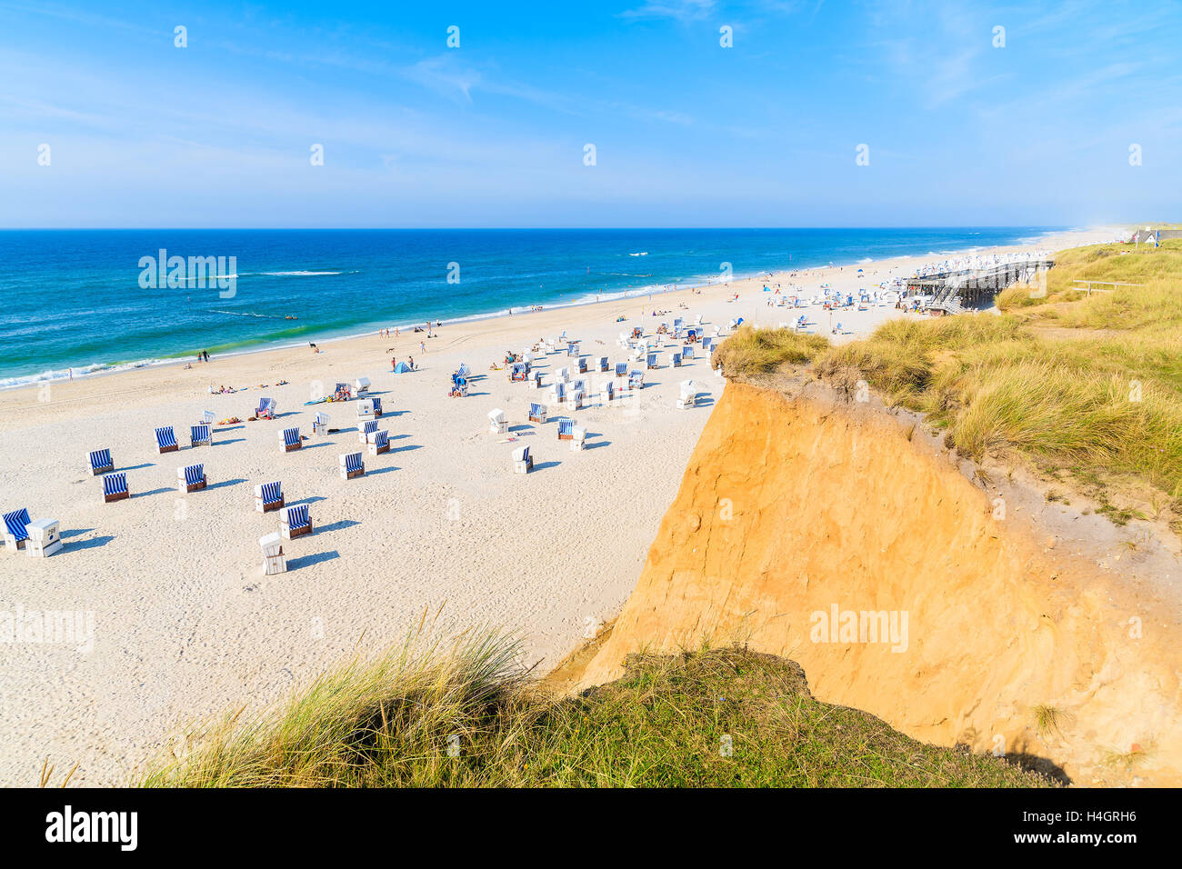 View of beautiful beach from famous red cliffs in Kampen village, Sylt ...