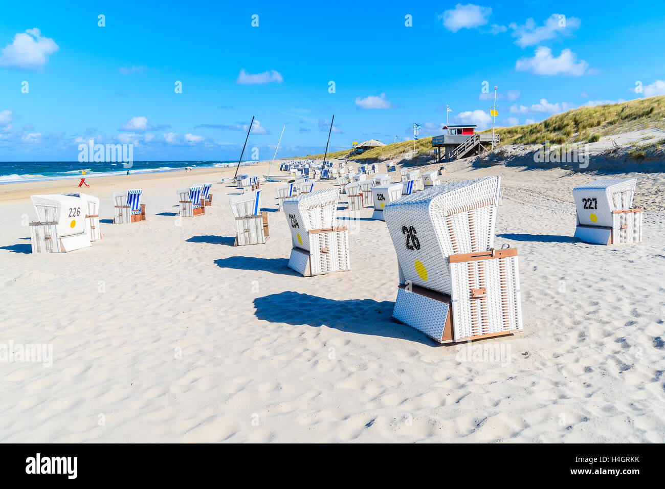 SYLT ISLAND, GERMANY - SEP 11, 2016: Chairs on beautiful beach in ...