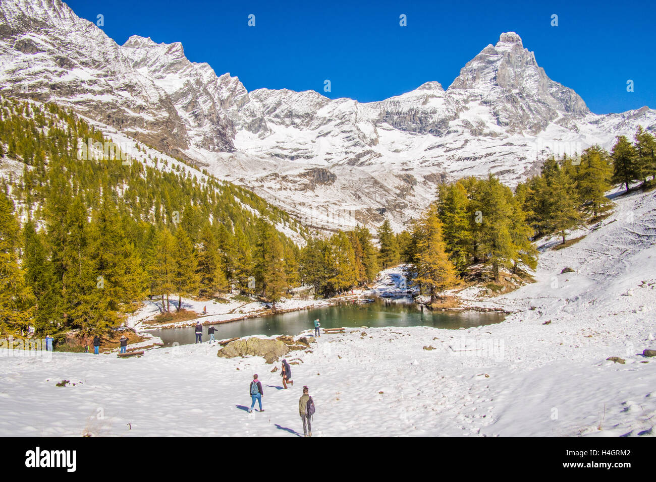 Lago Blu (Blue Lake) with the Cervino Mountain (aka "Matterhorn" in ...