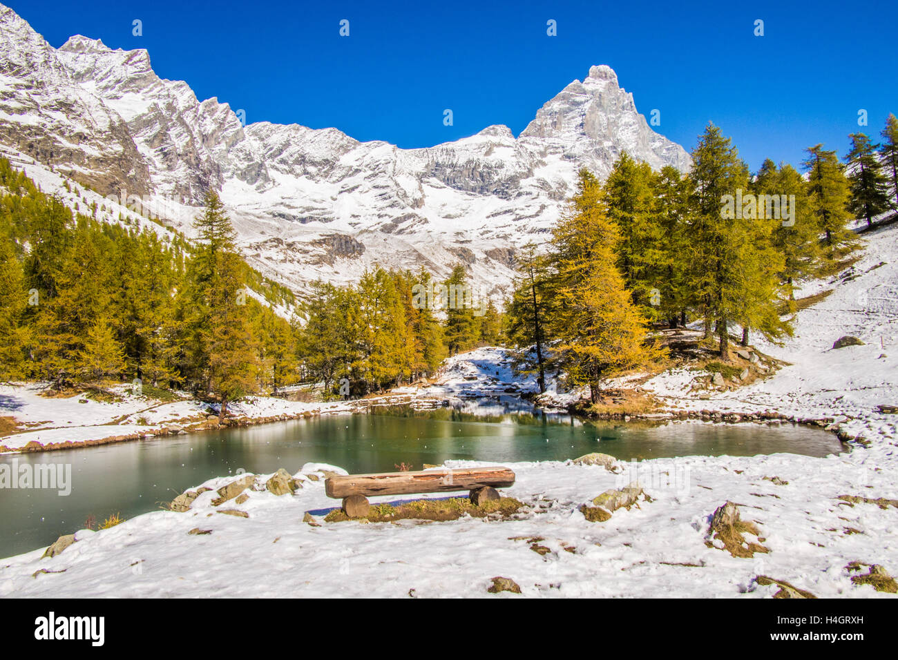 Lago Blu (Blue Lake) with the Cervino Mountain (aka "Matterhorn" in ...