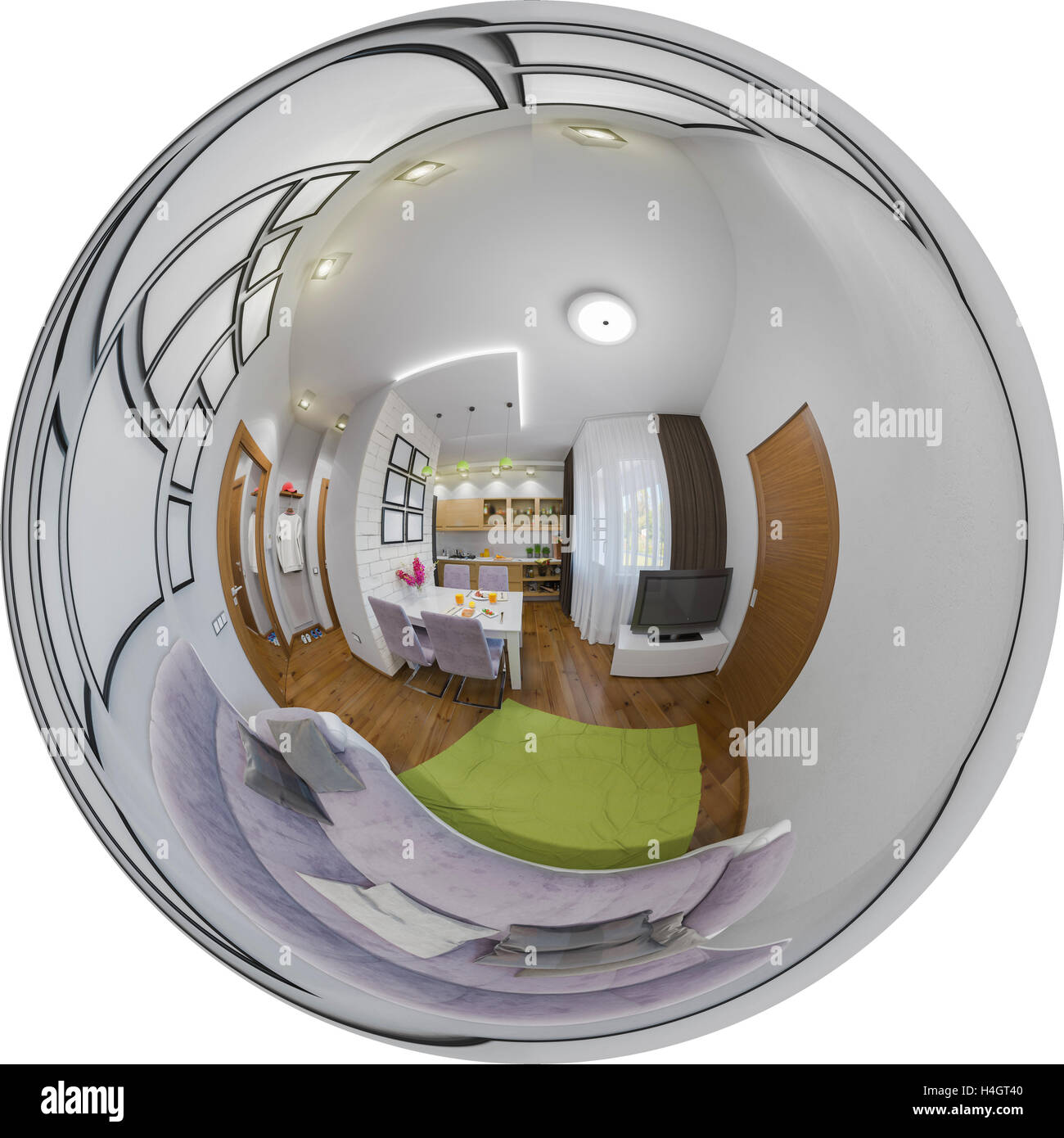 3d illustration spherical 360 degrees, seamless panorama of living room ...
