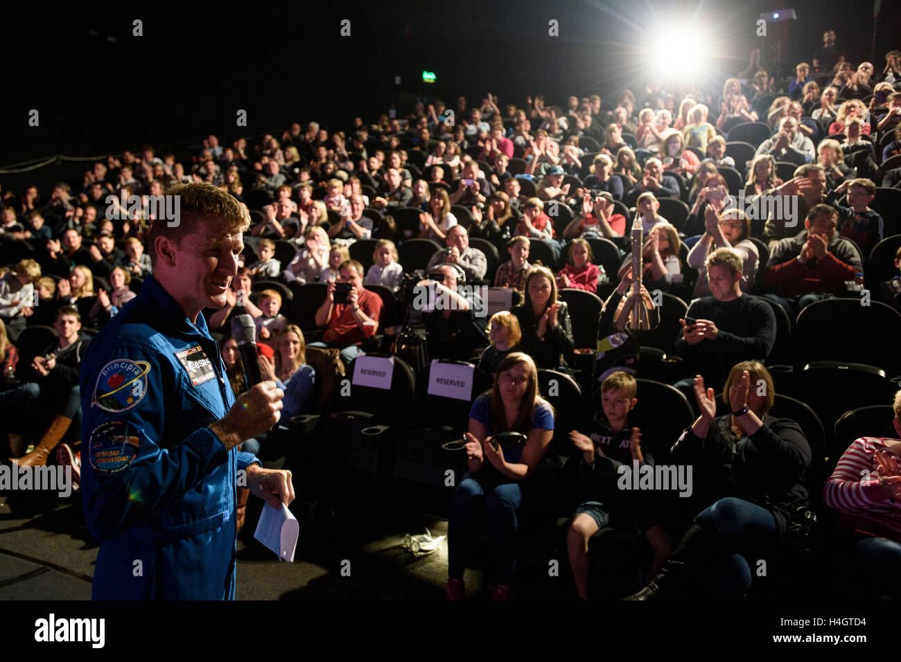 British astronaut Tim Peake speaks during a visit to the Glasgow ...