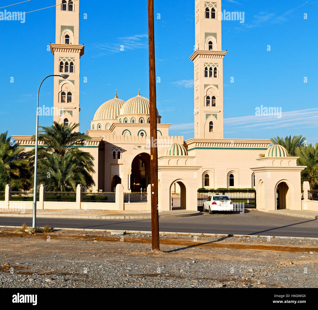 minaret and religion in clear sky in oman muscat the old mosque Stock ...