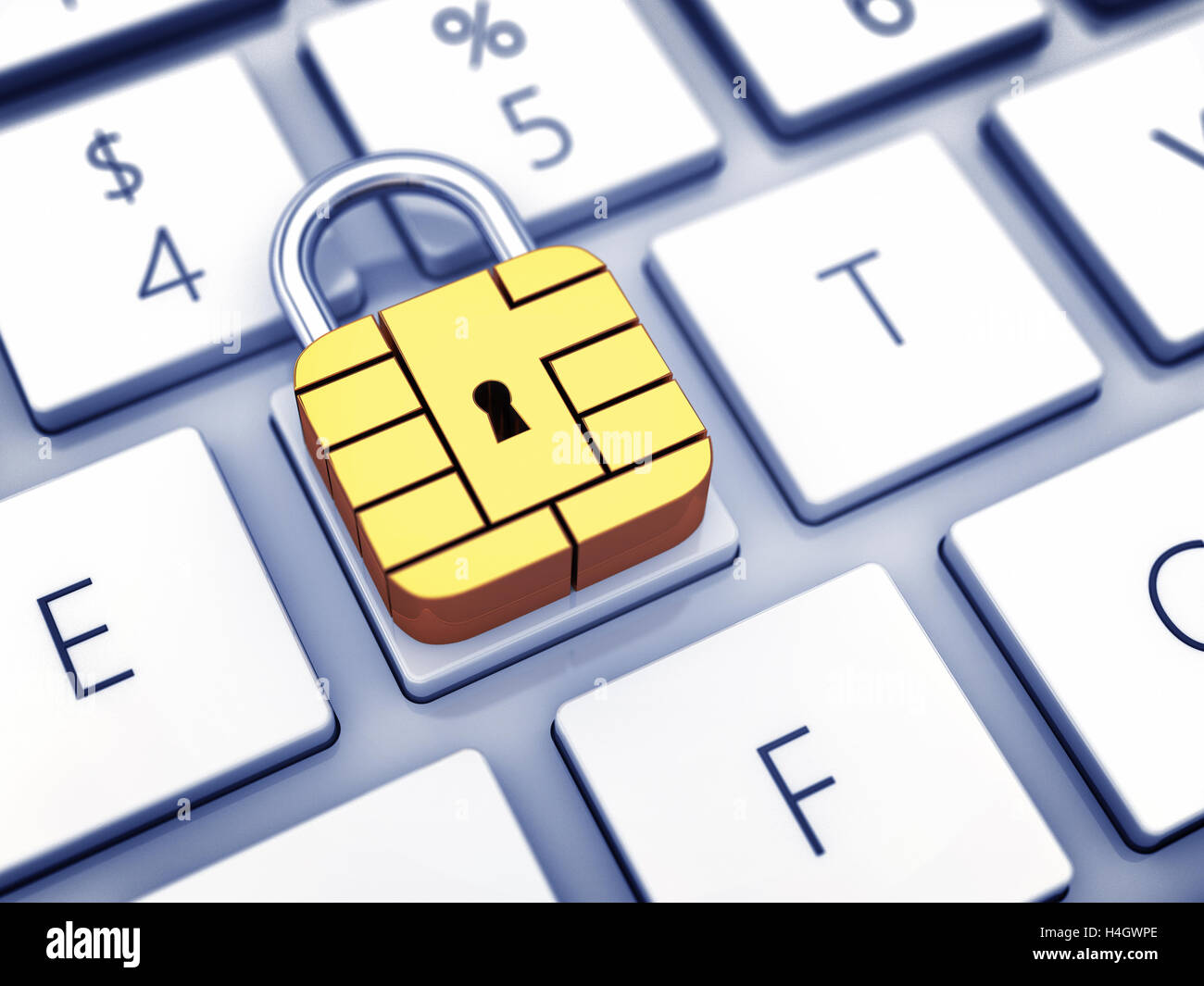 Credit card security chip as padlock on a computer keyboard , Safe ...