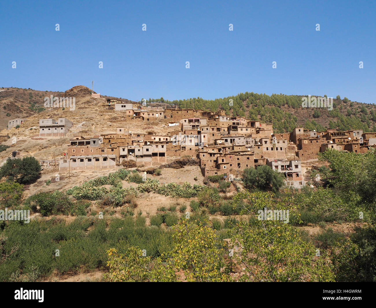 Berber village in Atlas Mountains near Ourika valley, Morocco Stock ...