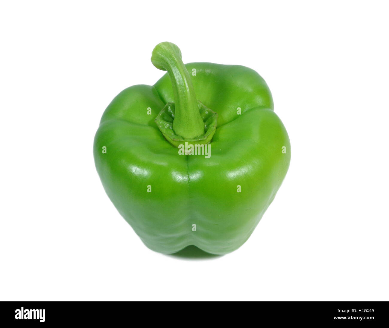 Close-up of one ripe green bell pepper with stem isolated on white ...