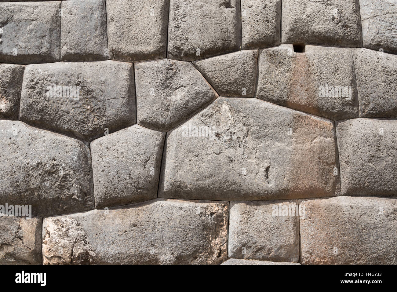 A stone wall at the ancient Incan ceremonial sight of Sacsaywaman Stock ...