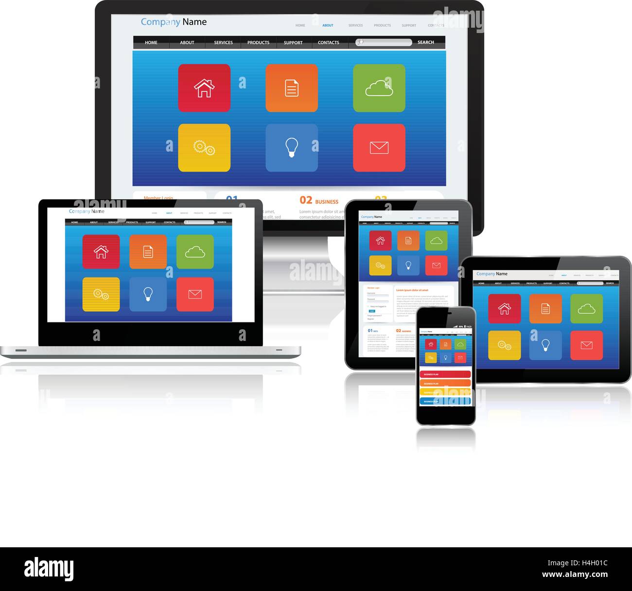 Responsive website template on multiple devices Stock Vector Image ...