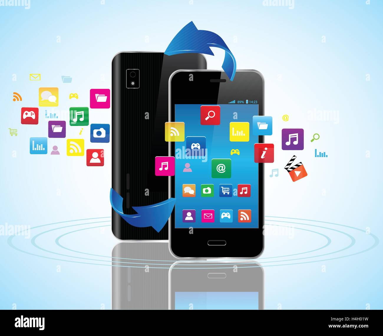 Black Touchscreen Smartphones with colorful Application Icons sharing ...
