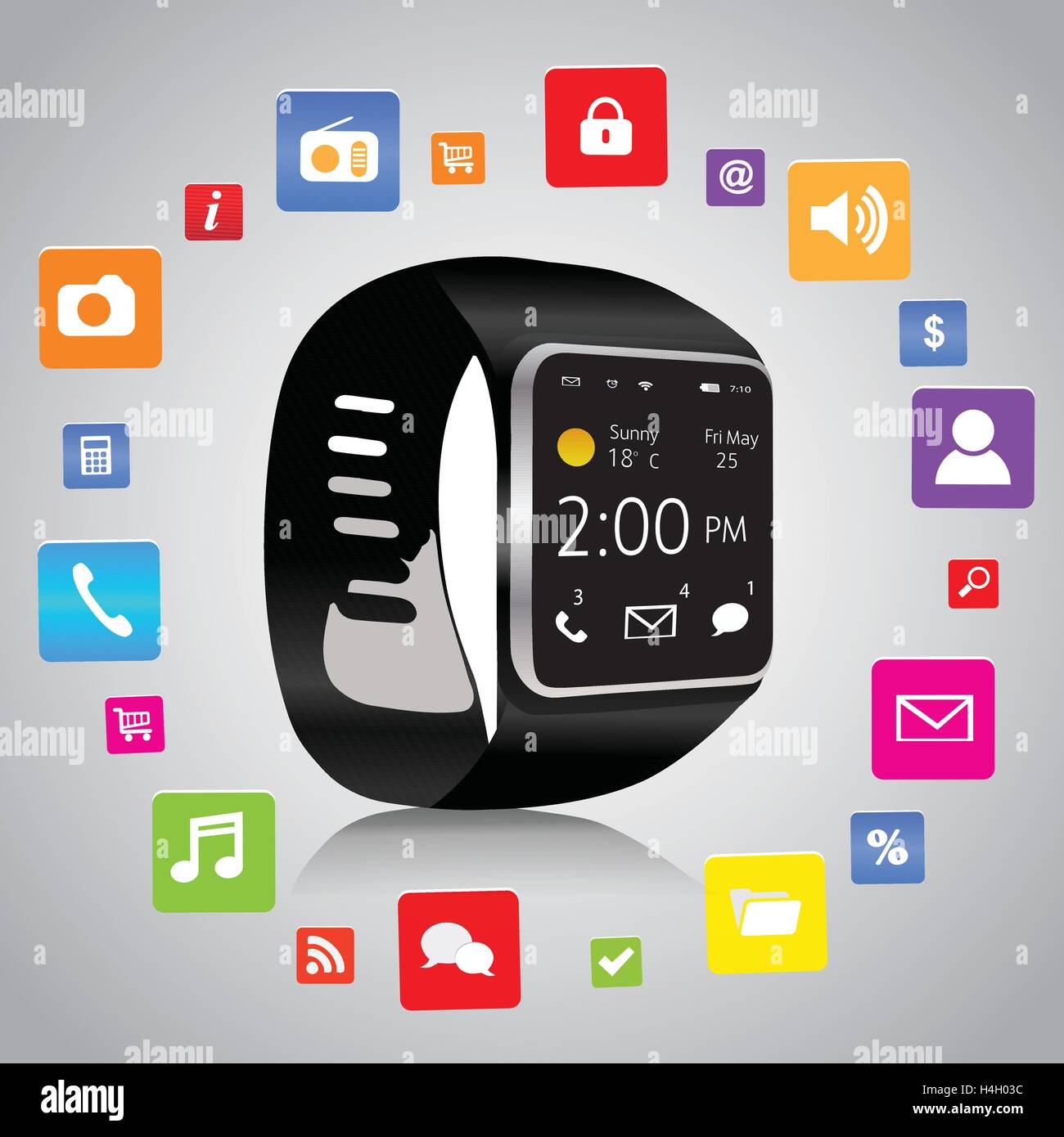 Smart watch with colorful Application Icons sharing Stock Vector Image ...