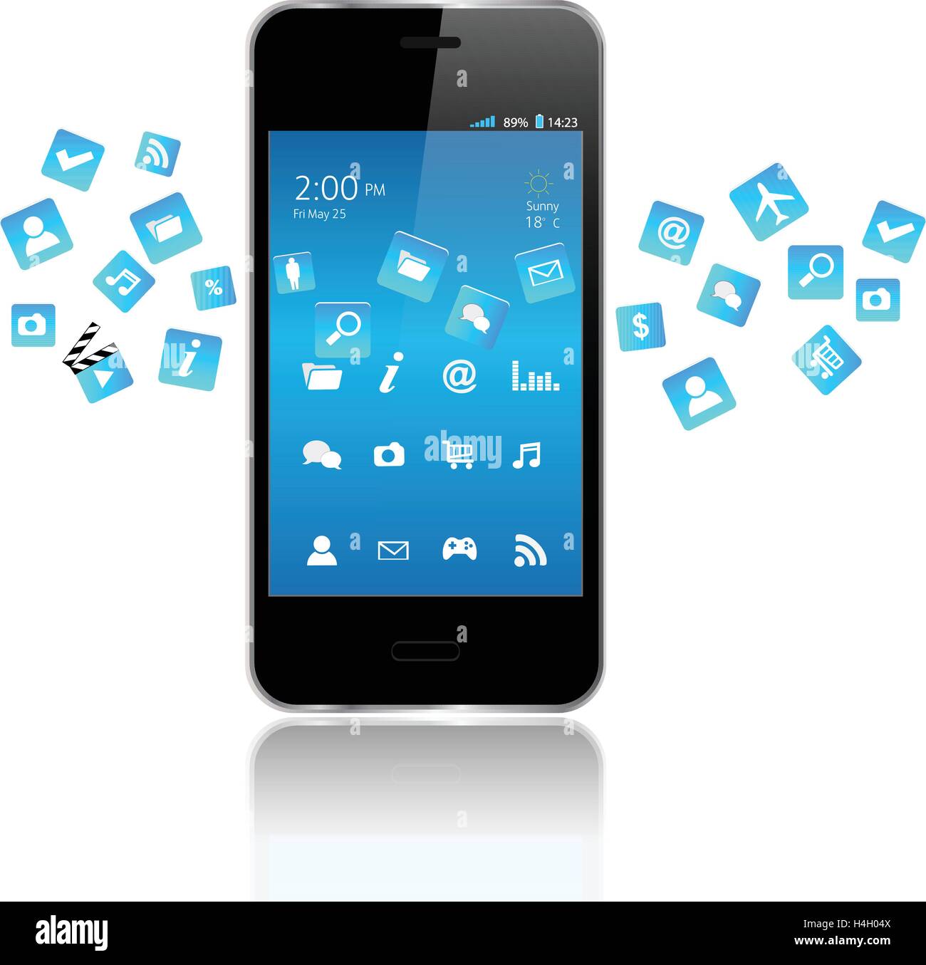 Black Touchscreen Smartphones with colorful Application Icons sharing ...