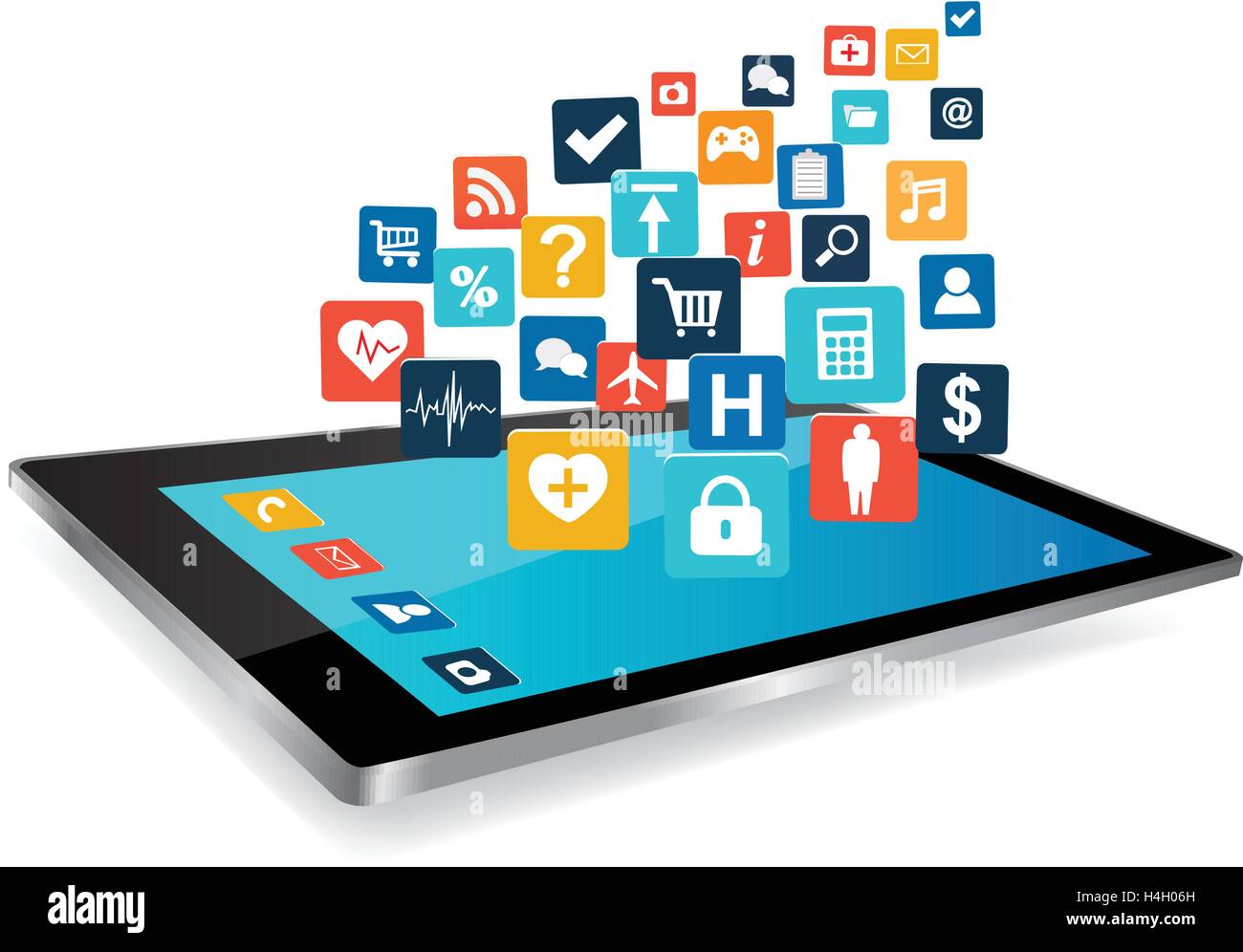 Tablet PC with cloud of colorful application icons Stock Vector Image ...