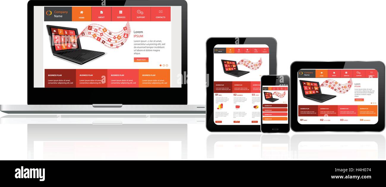 Responsive website template on multiple devices Stock Vector Image ...