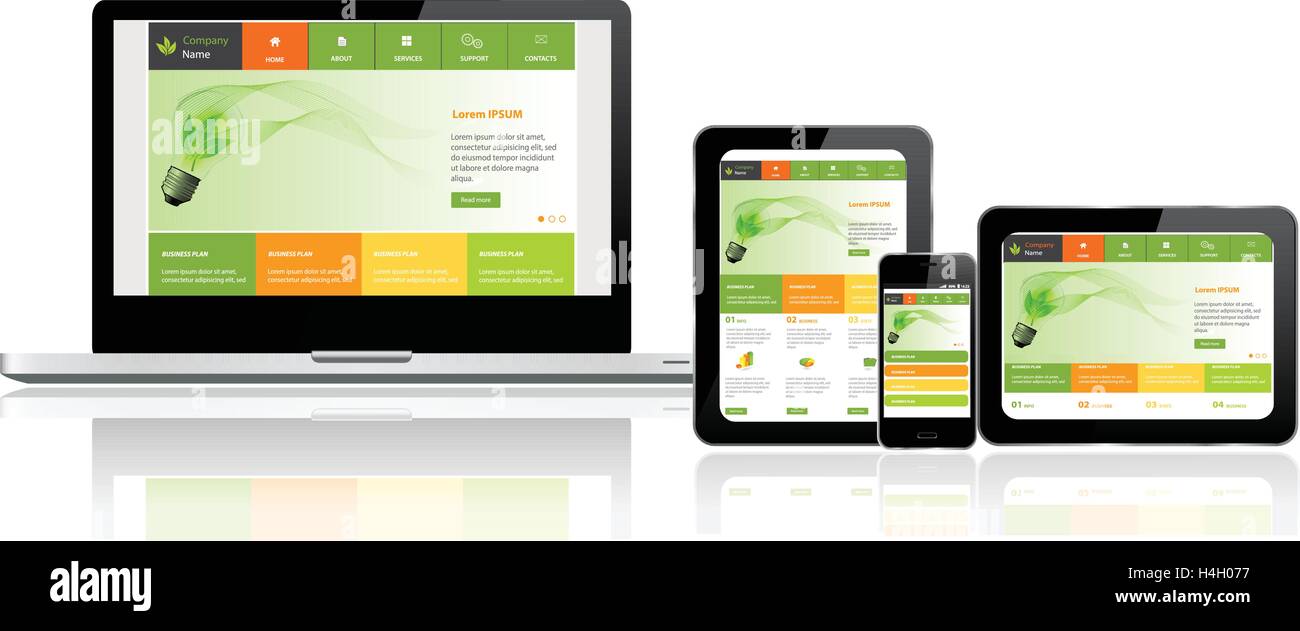 Responsive website template on multiple devices Stock Vector Image ...