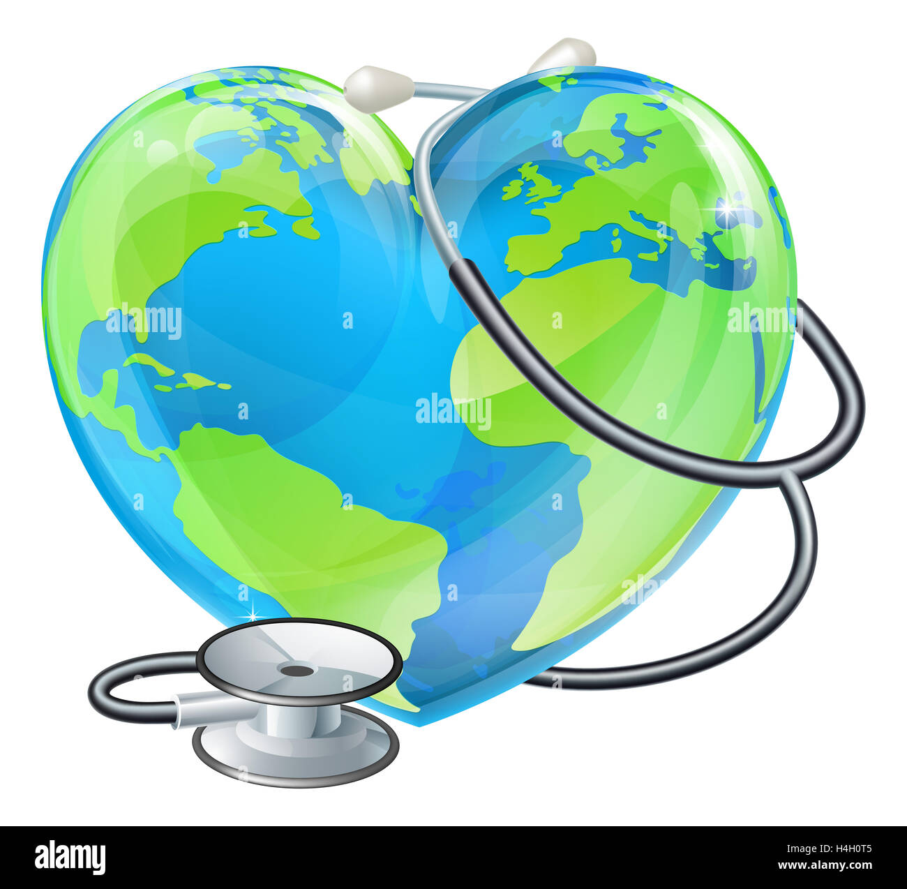 Conceptual illustration of a heart planet earth with a stethoscope ...