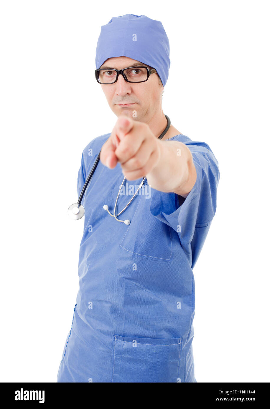 male doctor pointing, isolated on white background Stock Photo - Alamy