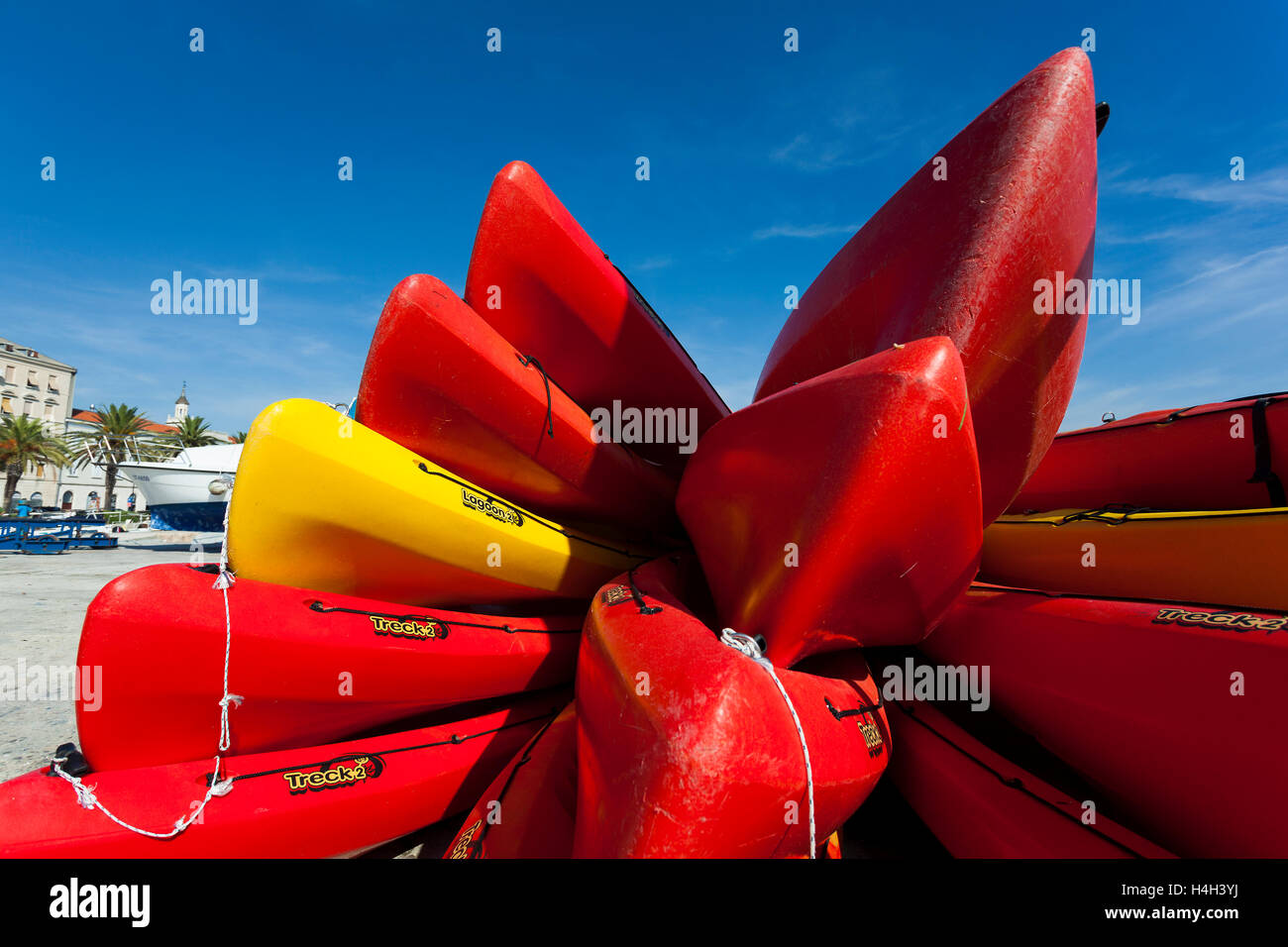 Canoe in the port of Split, Diocletian Palace, Split, Dalmatia, Croatia ...
