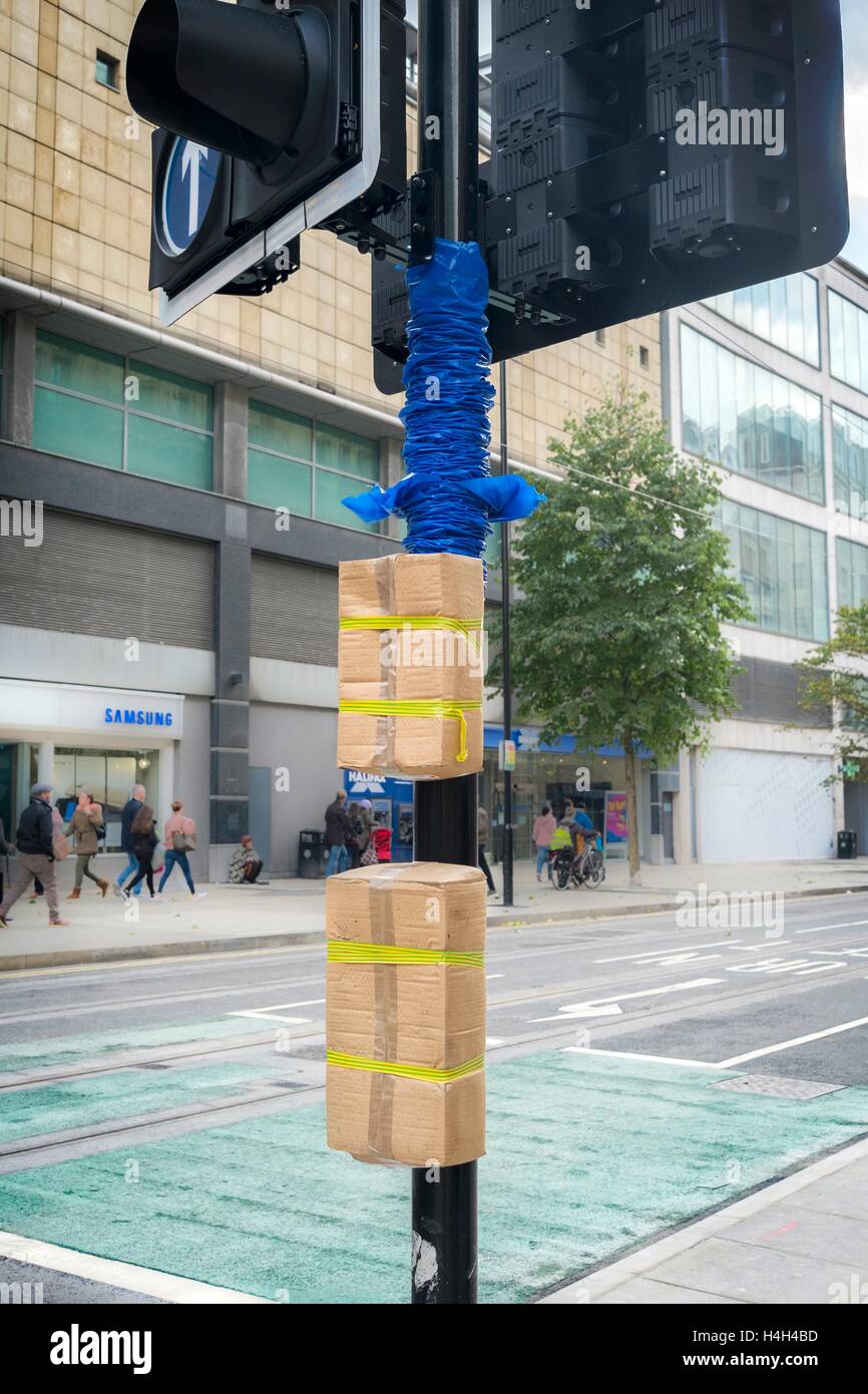 New traffic lights installed in Manchester City Centre, UK Stock Photo ...