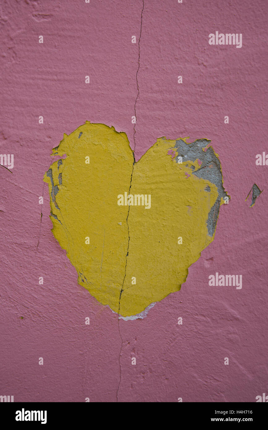 Heart shape paint rash on the wall Stock Photo - Alamy