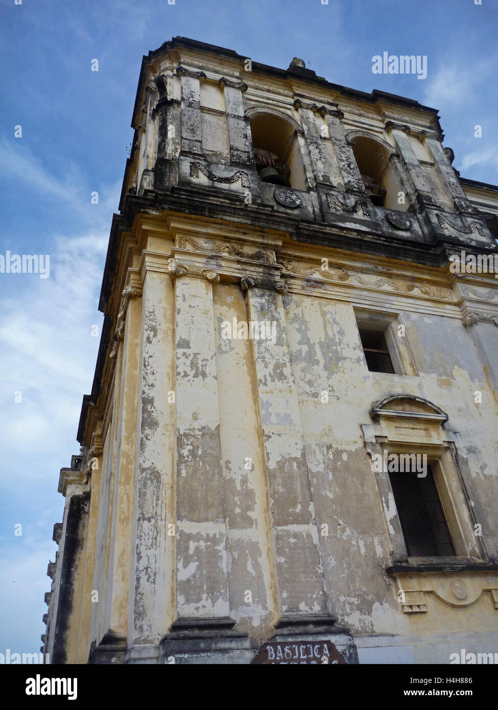 the corner bell tower of the Catedral (Cathedral) of Leon, Nicaragua ...