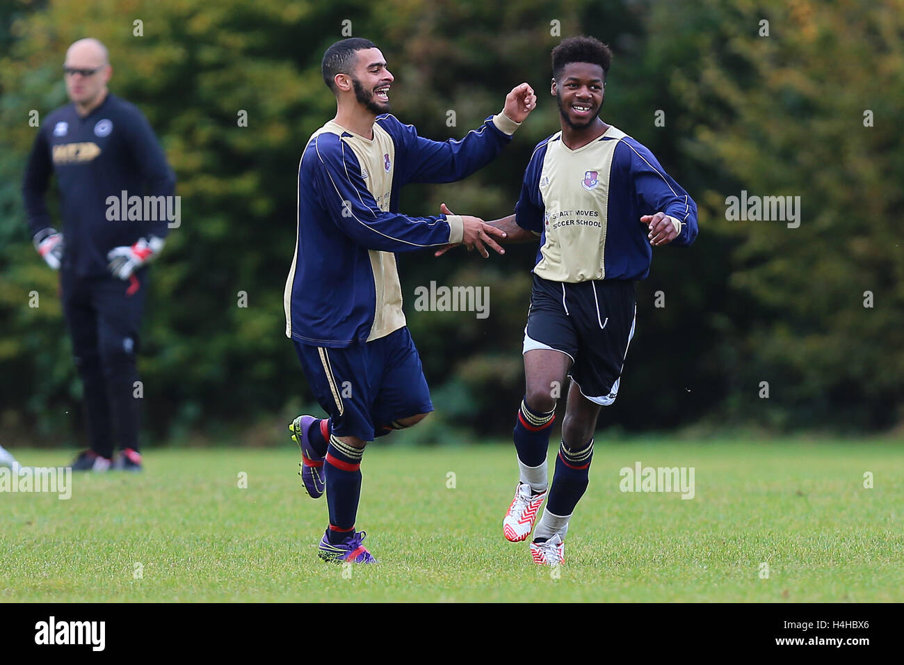 Maynell celebrate their fourth goal during Bow Badgers (black/white) vs ...
