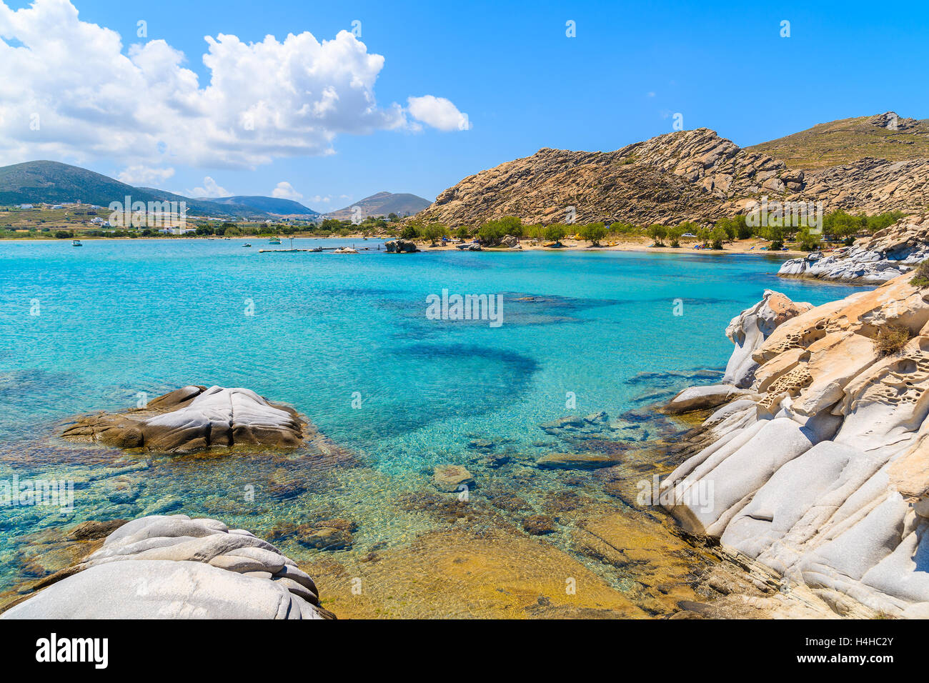 Crystal clear turquoise sea water of Kolymbithres beach, Paros island ...