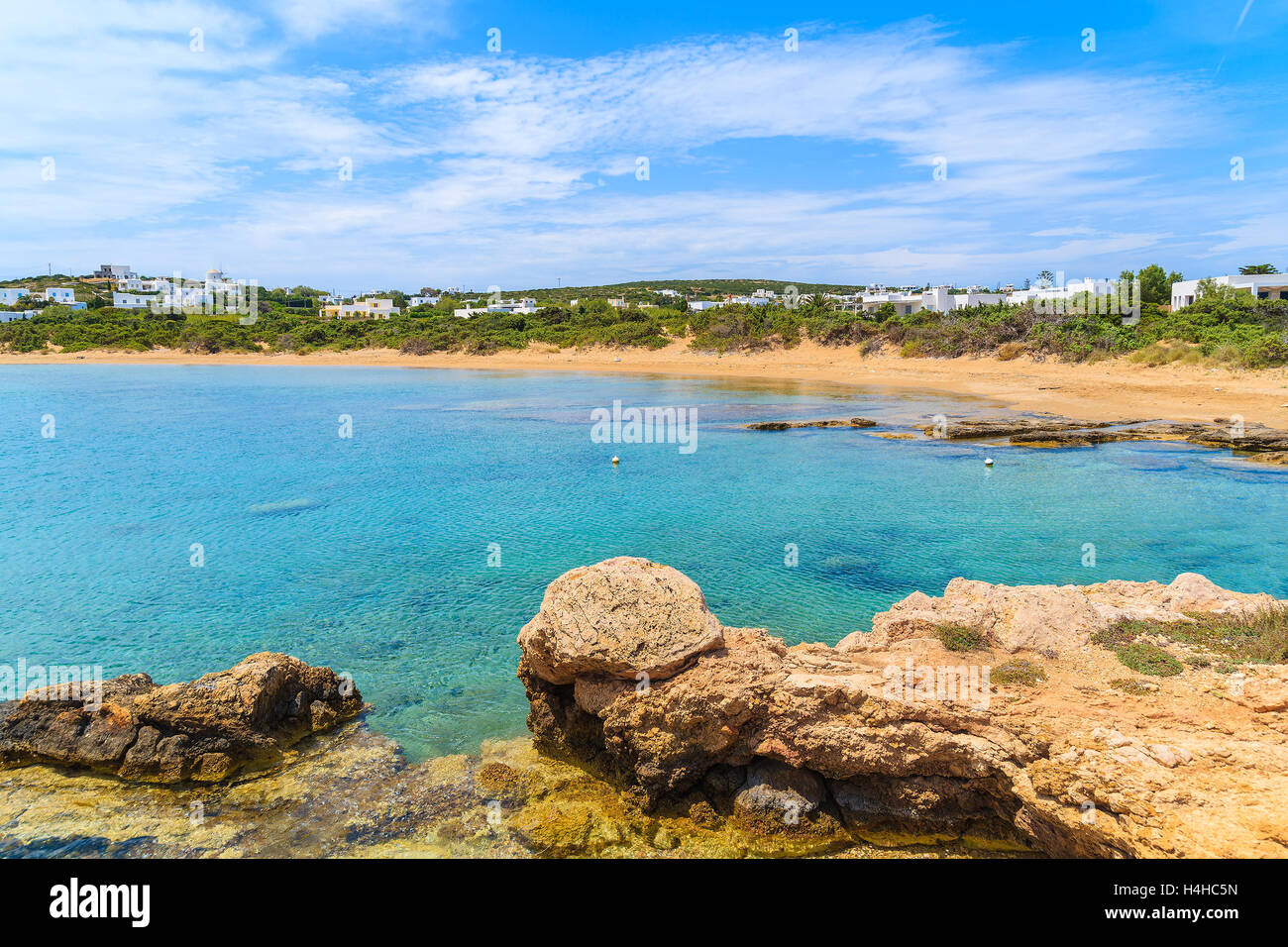 A view of beautiful sandy Santa Maria beach with turquoise sea water ...
