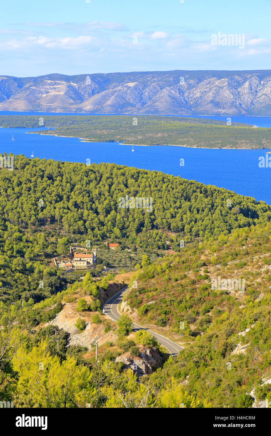 Looking down the valley from Selca across to Brac Island, Hvar Island ...