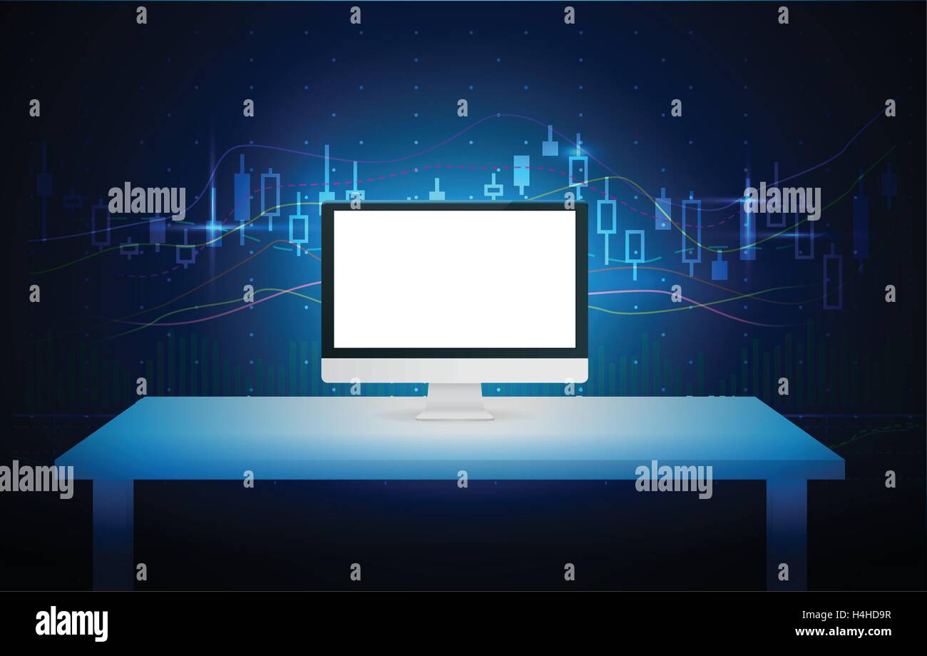 Computer blank screen on white table with blue theme Stock Vector Image ...