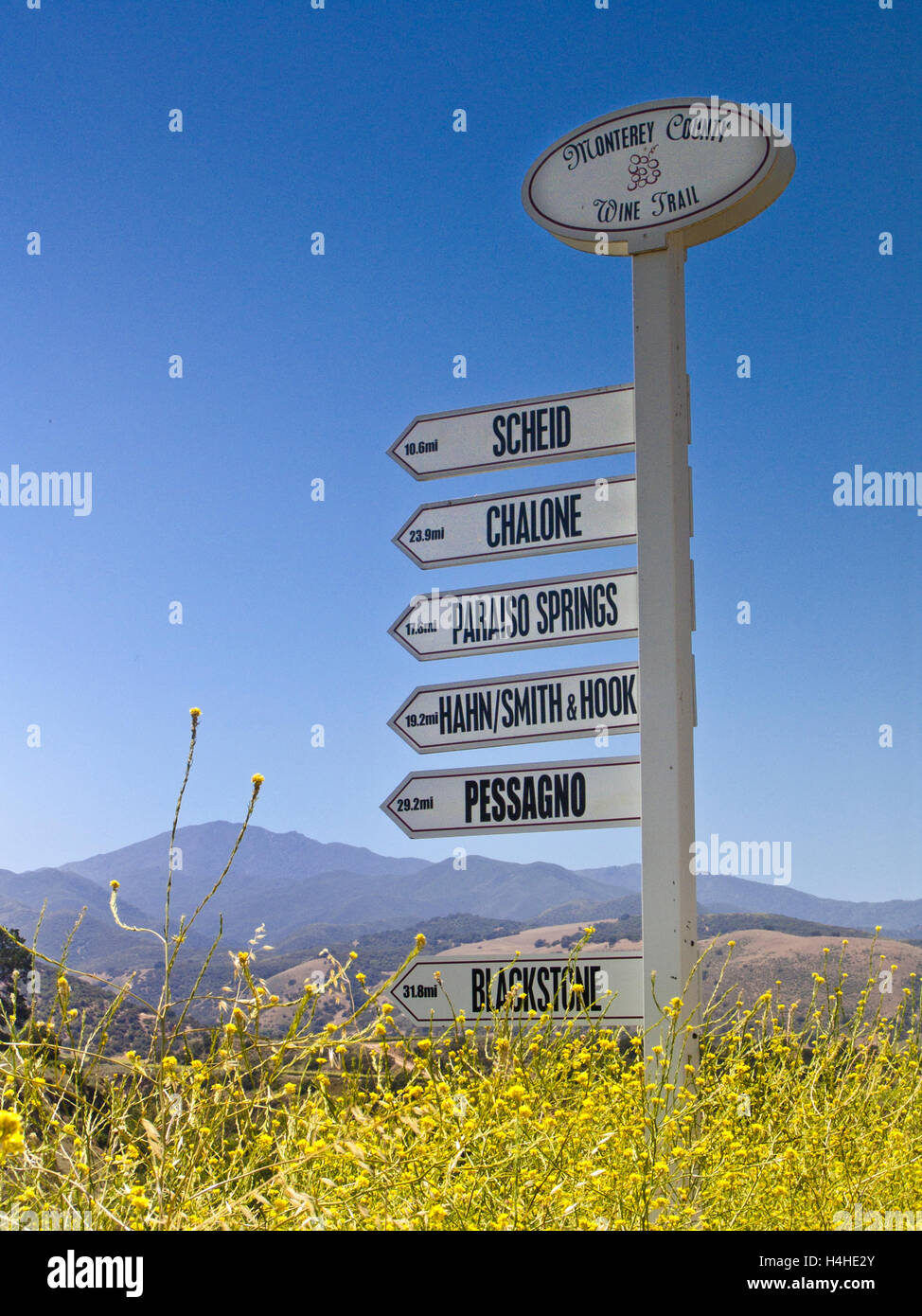 California vineyards sign directing to various local wine producers ...