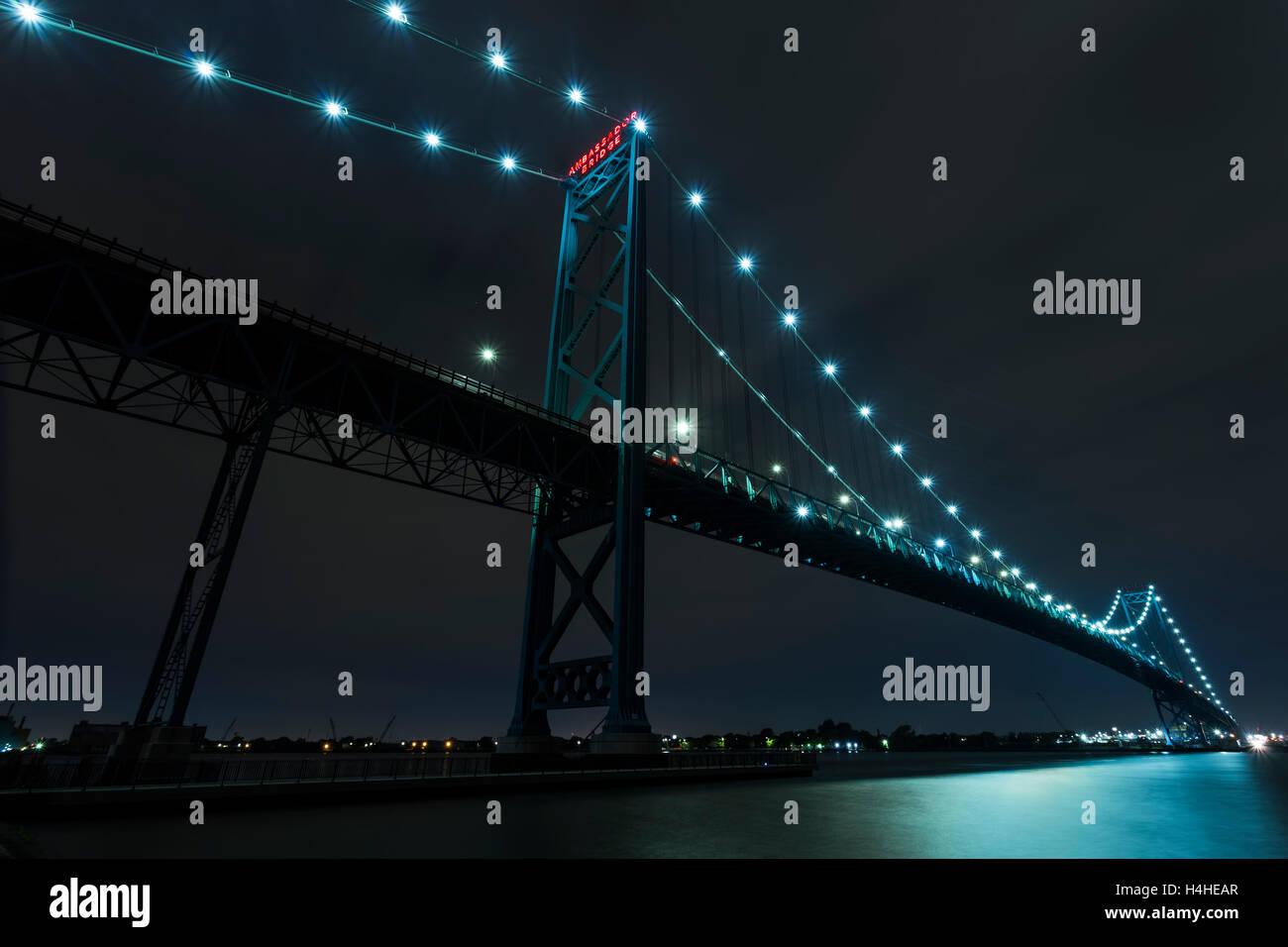Ambassador Bridge connecting Windsor, Ontario to Detroit Michigan at ...