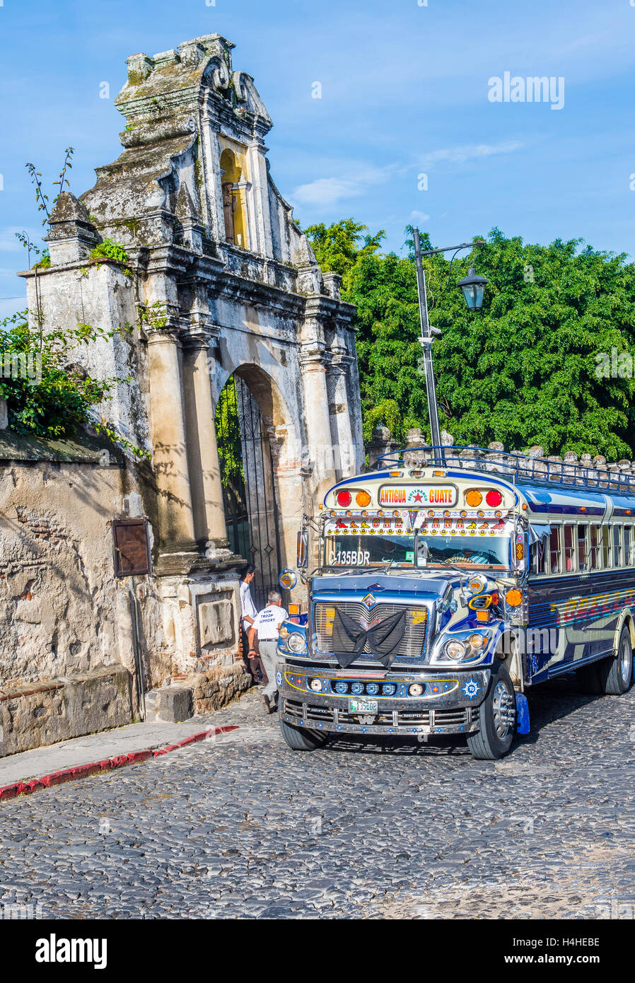 Typical Guatemalan Chicken Bus in Antigua, Guatemala Stock Photo - Alamy