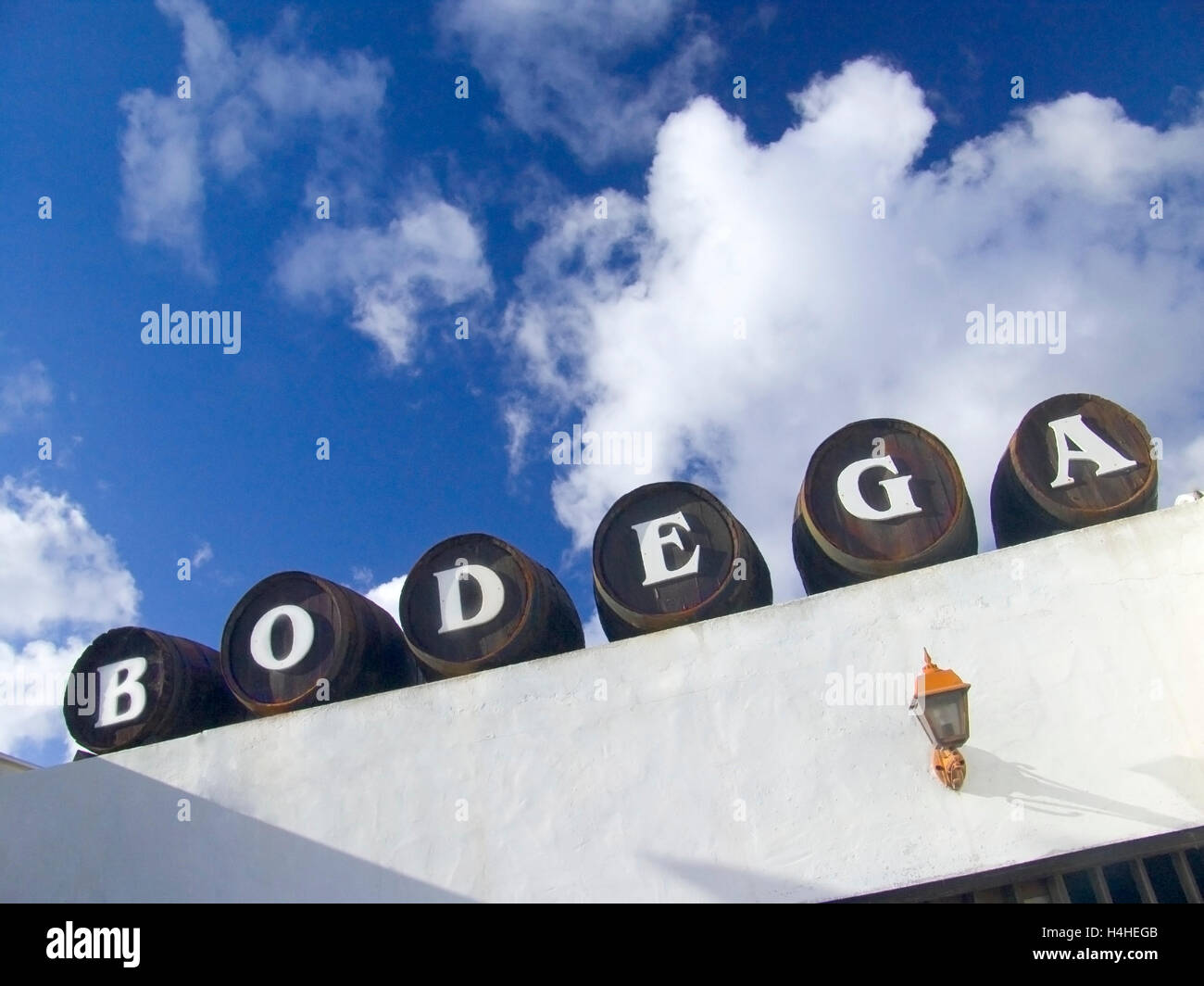 BODEGA Rustic wooden wine barrels making a sign for typical simple ...
